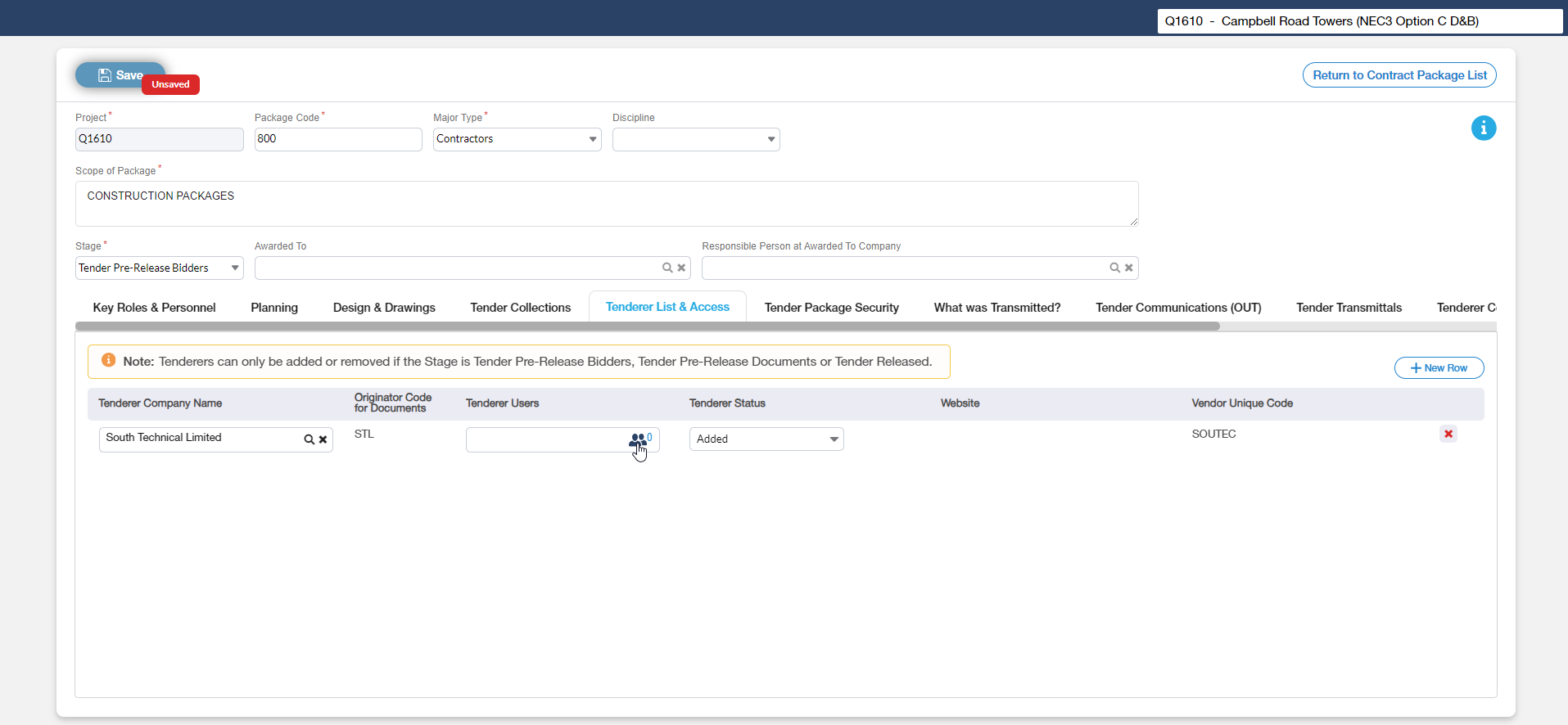 Tenderer List & Access